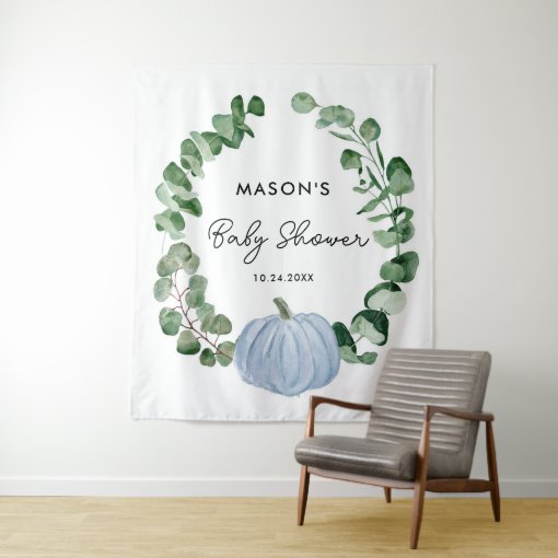 Little Pumpkin Boy Baby Shower Backdrop | Zazzle