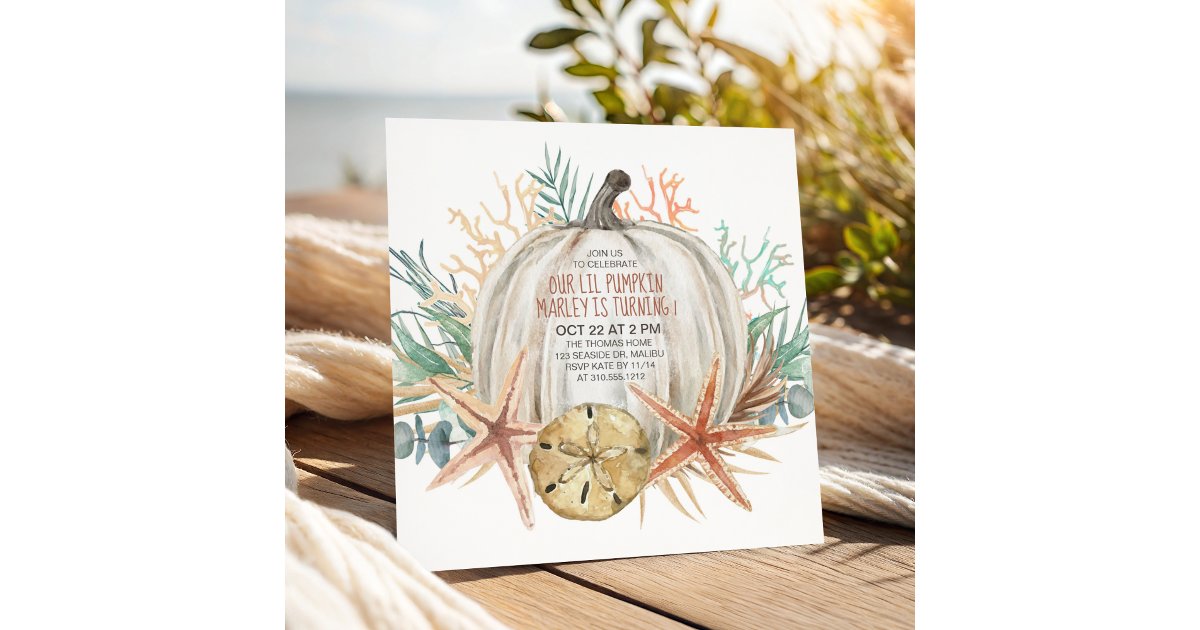 Little Pumpkin Coastal Fall Kids Birthday Invitation | Zazzle