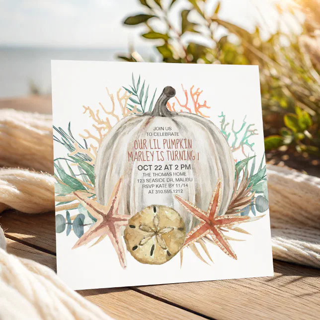 Little Pumpkin Coastal Fall Kids Birthday Invitation | Zazzle