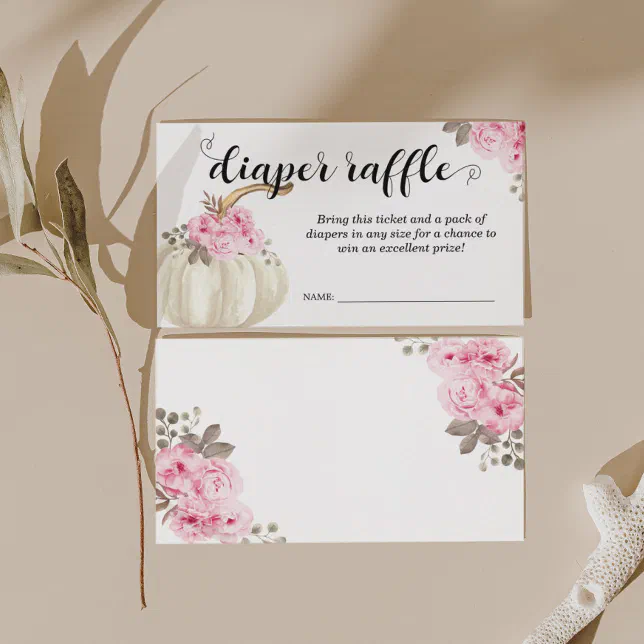 Little Pumpkin Diaper Raffle Pink Floral Enclosure Card | Zazzle