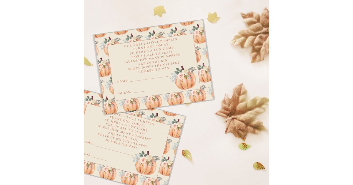 Little Pumpkin Fall 1st Birthday Guessing Game Enclosure Card | Zazzle