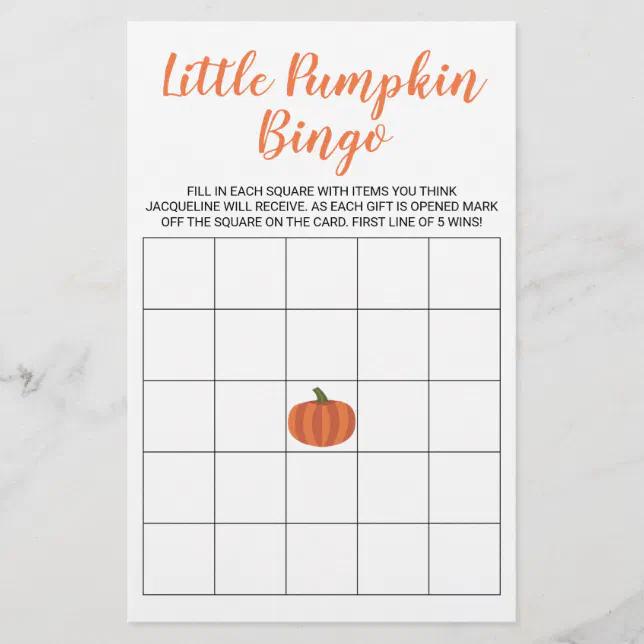 Little Pumpkin Fall Autumn Baby Shower Bingo Card | Zazzle