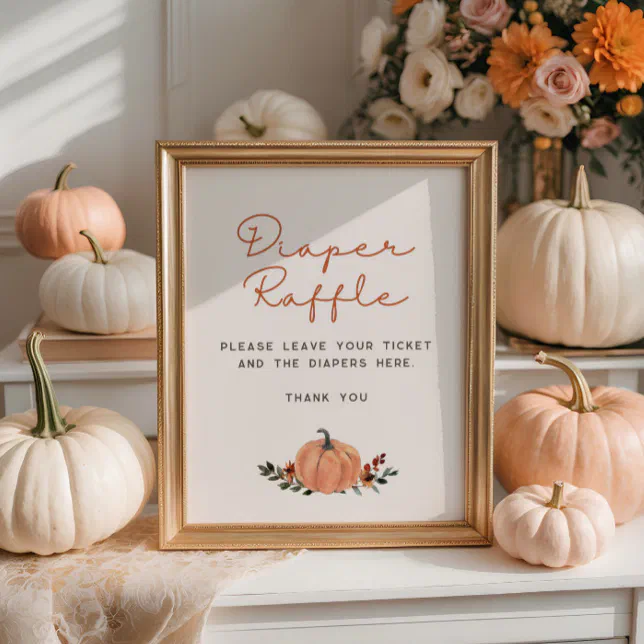 Little Pumpkin Fall Baby Shower Diaper Raffle Poster | Zazzle
