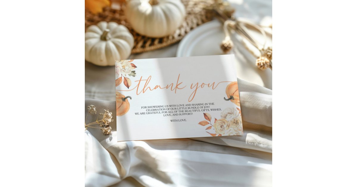 Little Pumpkin Fall Baby Shower Thank You Card | Zazzle