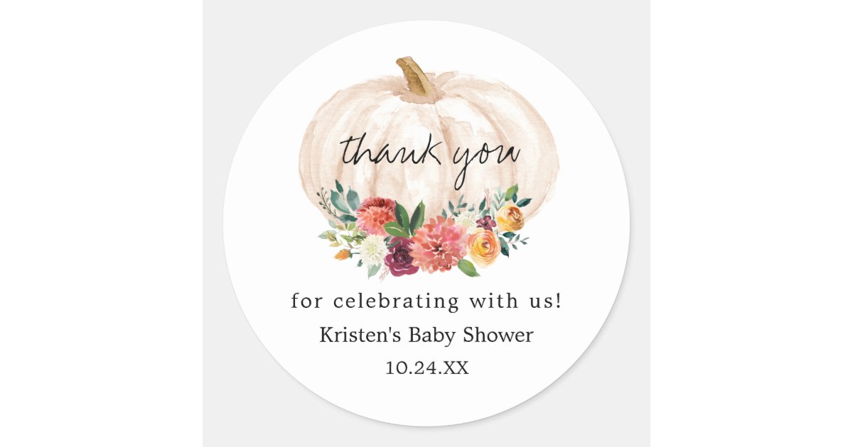 Little Pumpkin Fall Baby Shower Thank You Classic Round Sticker | Zazzle