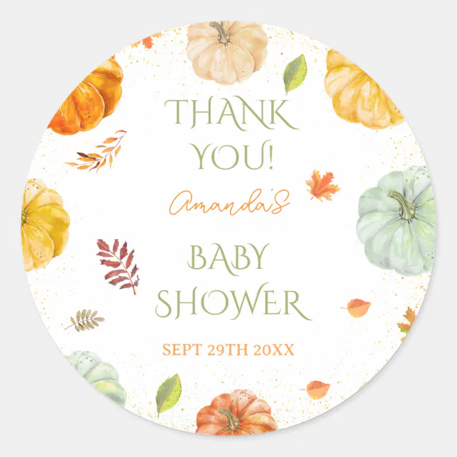 Little Pumpkin Fall Baby Shower Thank You Classic Round Sticker | Zazzle