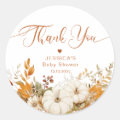 Little pumpkin fall baby shower thank you classic round sticker | Zazzle