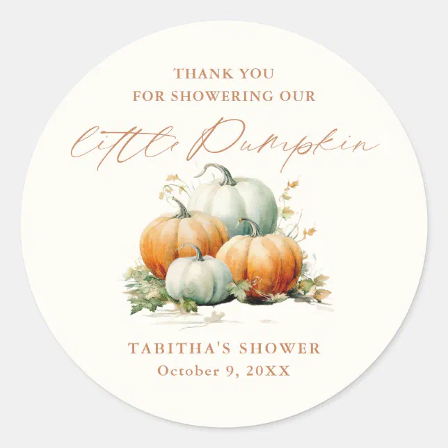 Little Pumpkin Fall Baby Shower Thank You Favor Classic Round Sticker ...