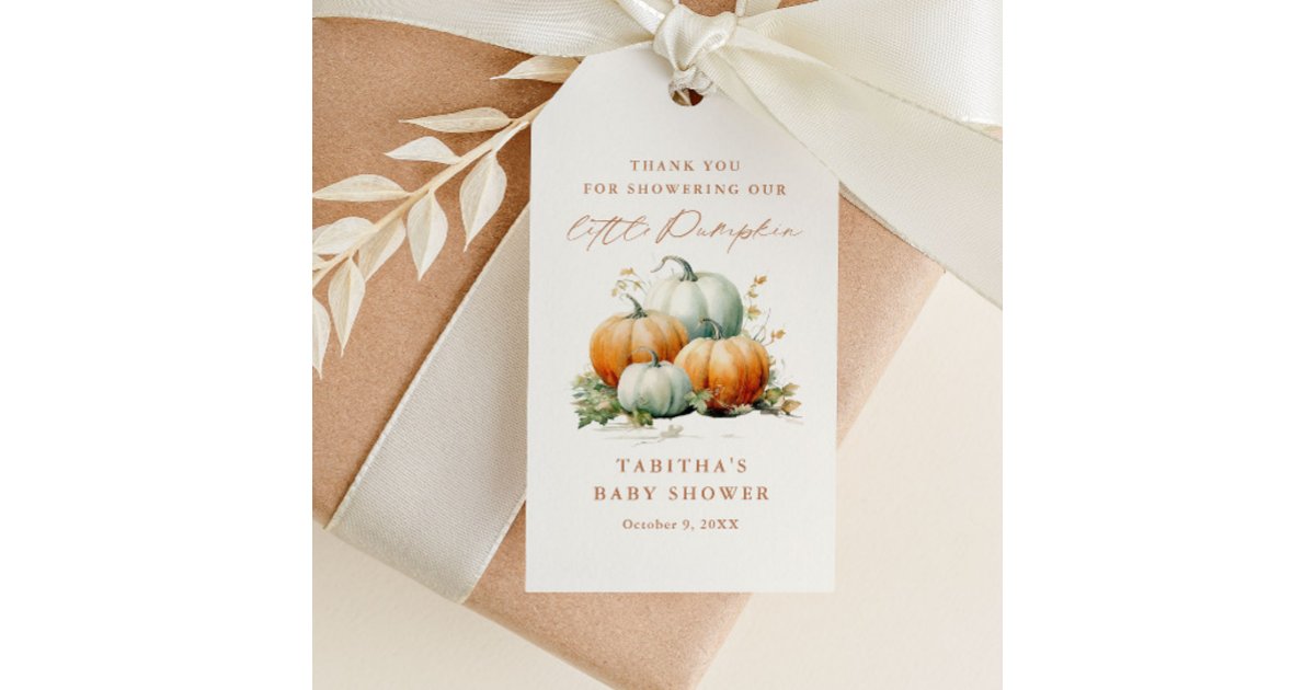 Little Pumpkin Fall Baby Shower Thank You Favor Gift Tags | Zazzle