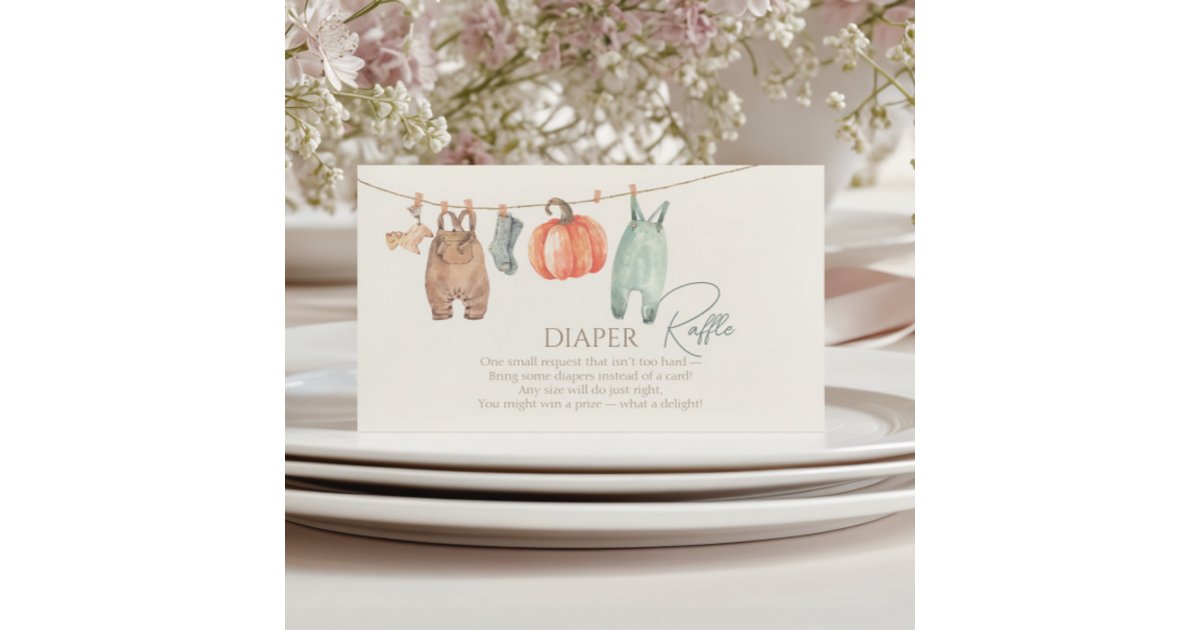 Little Pumpkin Fall Clothes Boy Diaper Raffle Enclosure Card | Zazzle