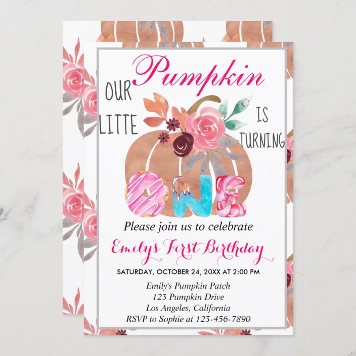 Little Pumpkin Fall Donut Candy 1st First Birthday Invitation | Zazzle.com