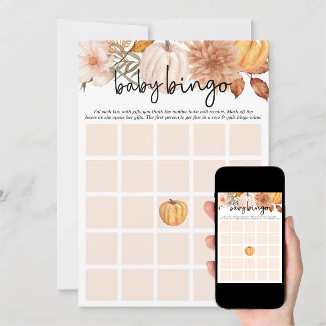 Little Pumpkin Fall Floral Baby Shower Bingo Card | Zazzle