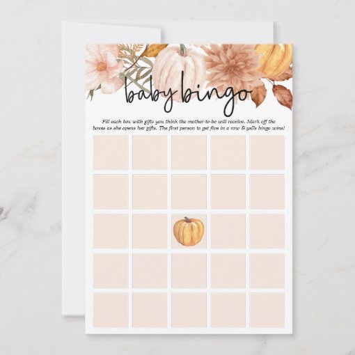 Little Pumpkin Fall Floral Baby Shower Bingo Card | Zazzle