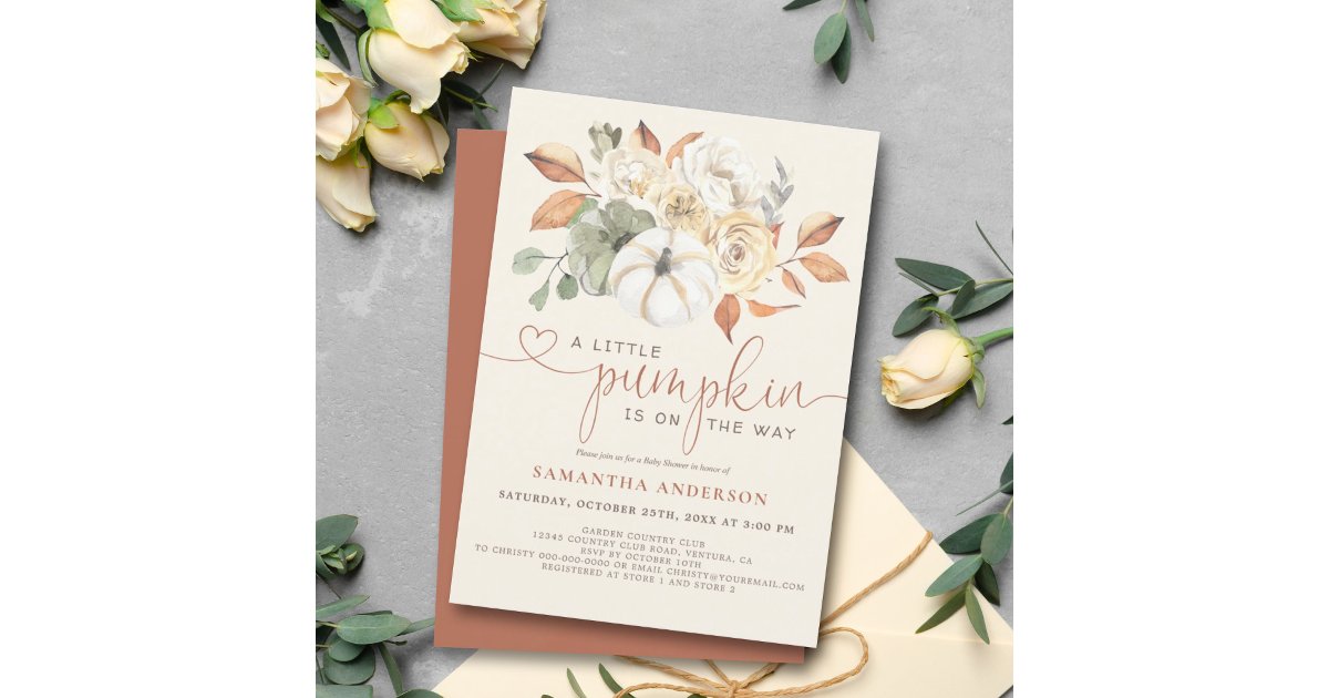 Little Pumpkin Fall Floral Watercolor Baby Shower Invitation | Zazzle