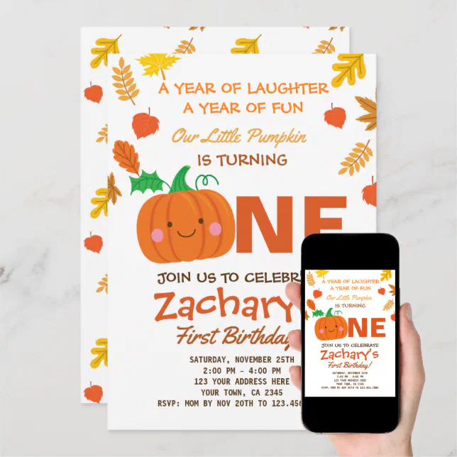 Little Pumpkin First Birthday Invitation | Zazzle