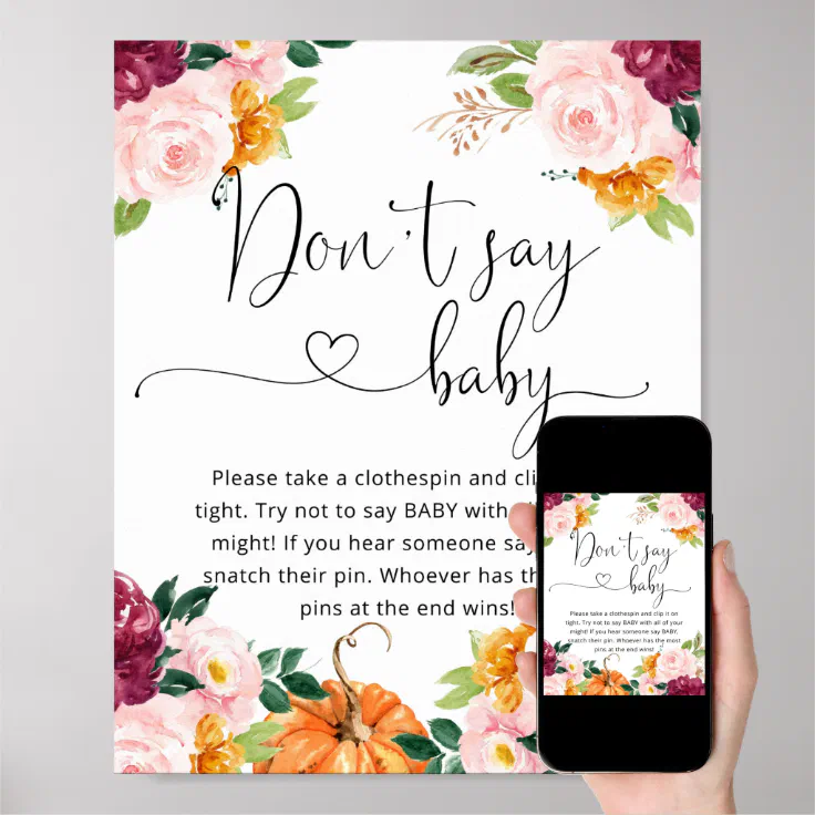 Little pumpkin floral burgundy Don't say baby Poster | Zazzle