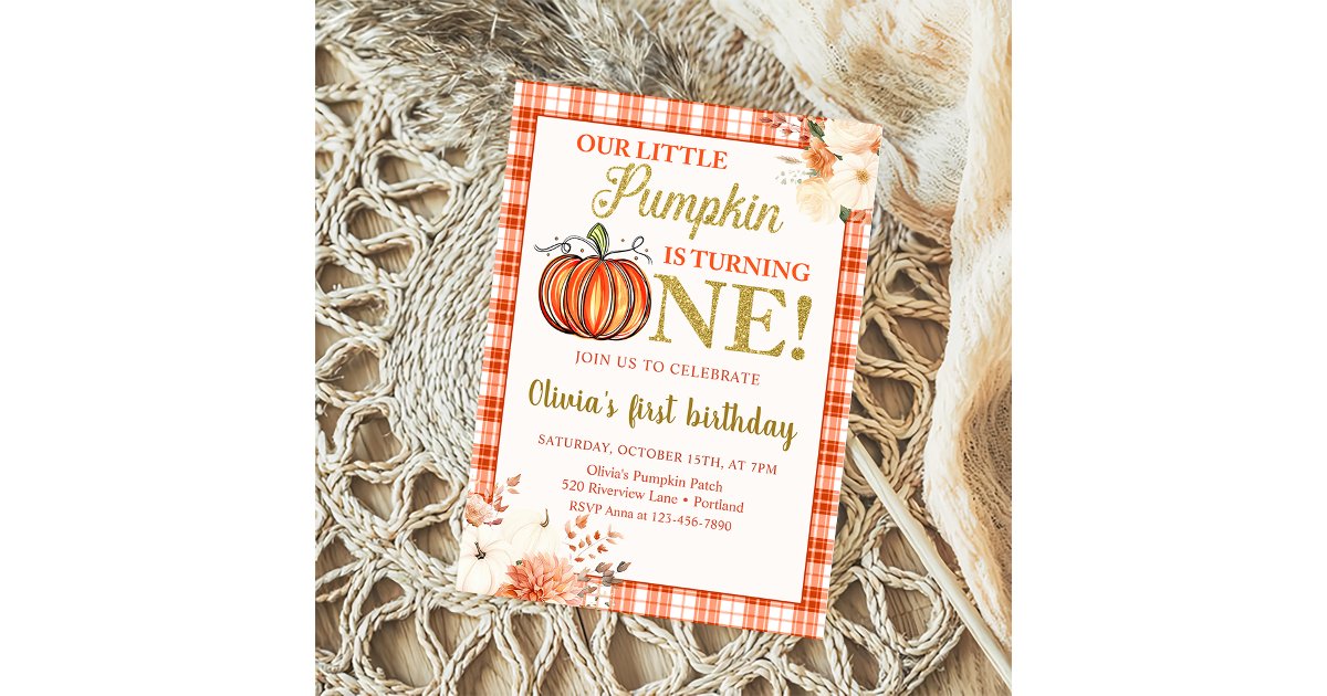 Little Pumpkin Floral Fall 1st Birthday Party Invitation | Zazzle