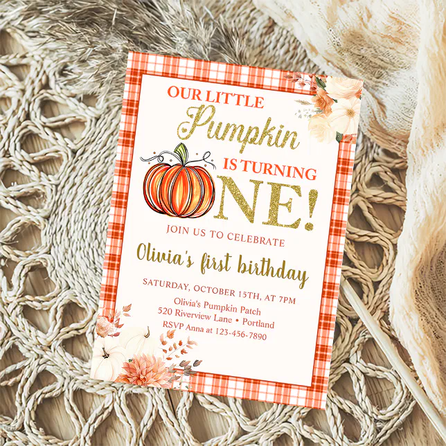 Little Pumpkin Floral Fall 1st Birthday Party Invitation | Zazzle
