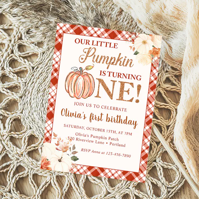 Little Pumpkin Floral Fall 1st Birthday Party Invitation | Zazzle