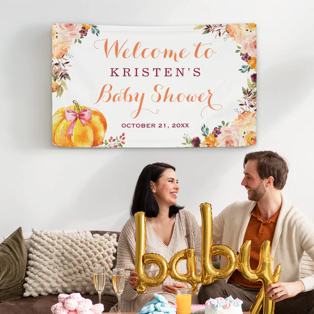 Little Pumpkin Floral Fall Autumn Baby Shower Banner | Zazzle