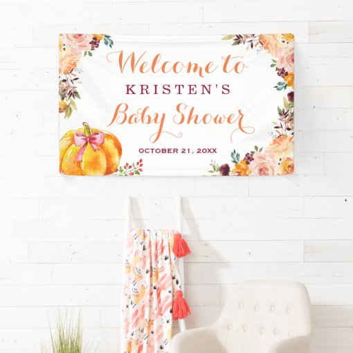 Little Pumpkin Floral Fall Autumn Baby Shower Banner | Zazzle