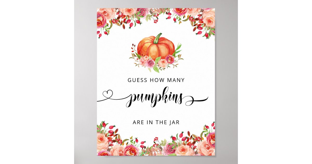 Little Pumpkin Floral Guess How Many Pumpkins Poster | Zazzle