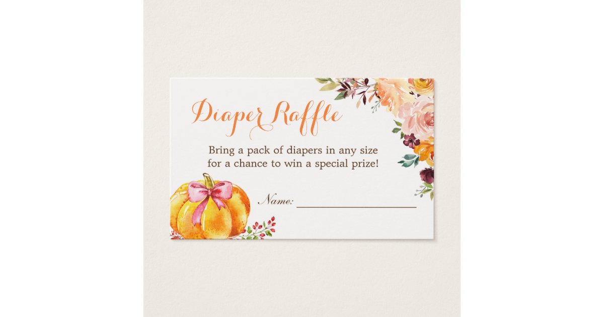 Little Pumpkin Girl Baby Shower Diaper Raffle Card | Zazzle