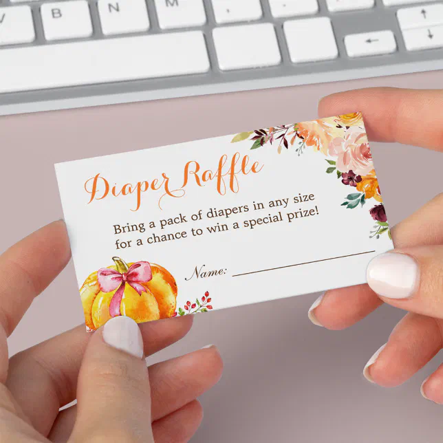 Little Pumpkin Girl Baby Shower Diaper Raffle Card | Zazzle