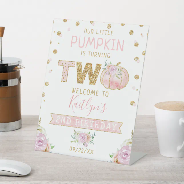 Little Pumpkin Girls 2nd Birthday Welcome Sign | Zazzle
