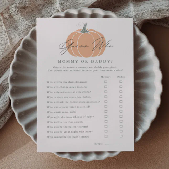 Little Pumpkin Guess Who Baby Shower Game Invitation | Zazzle