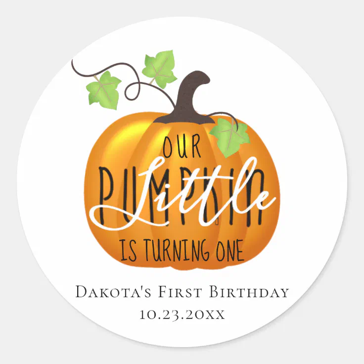 Little Pumpkin is Turning One | Birthday Party Classic Round Sticker ...