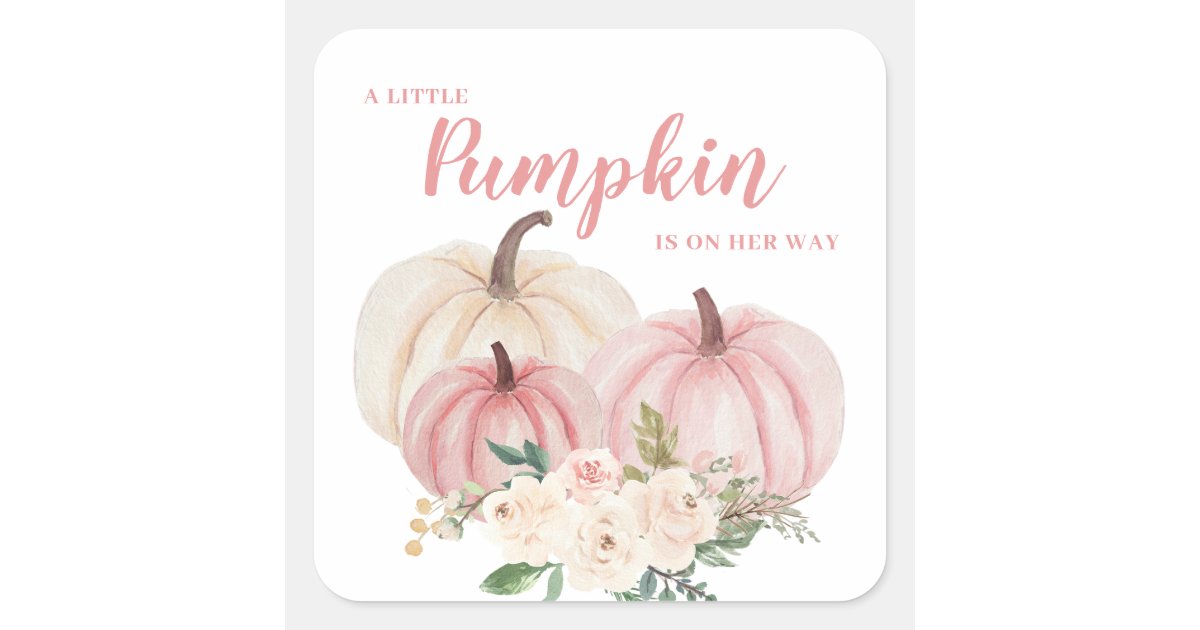 Little Pumpkin Pink Baby Shower Square Sticker | Zazzle