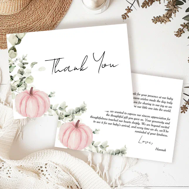 Little Pumpkin Pink Girl Fall Baby Shower Thank You Card | Zazzle