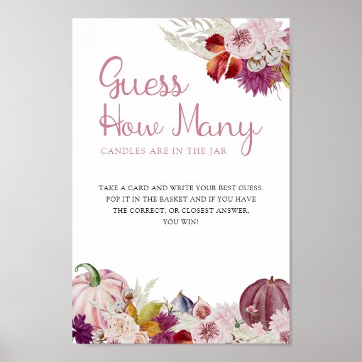Little Pumpkin Rustic Floral Guess How Many Game Poster | Zazzle