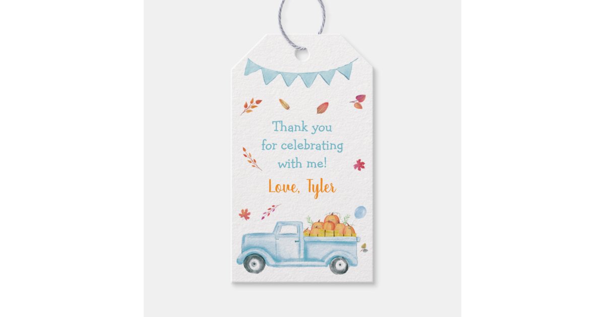 Little Pumpkin Truck Birthday Thank You Gift Tags | Zazzle