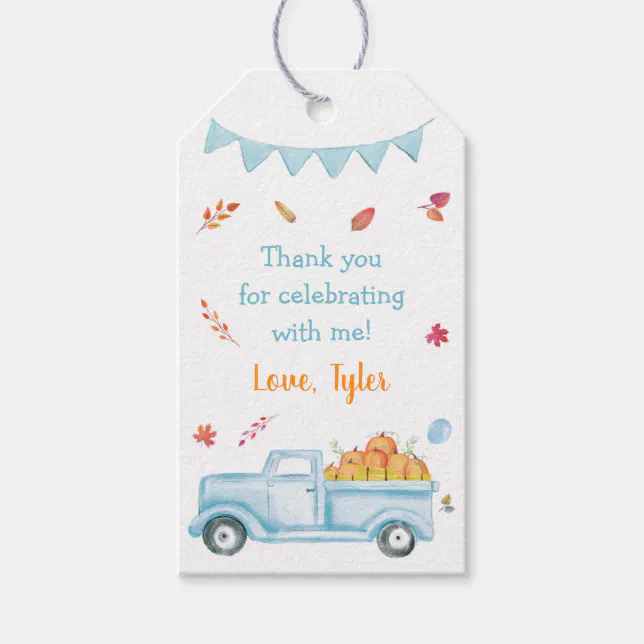 Little Pumpkin Truck Birthday Thank You Gift Tags | Zazzle