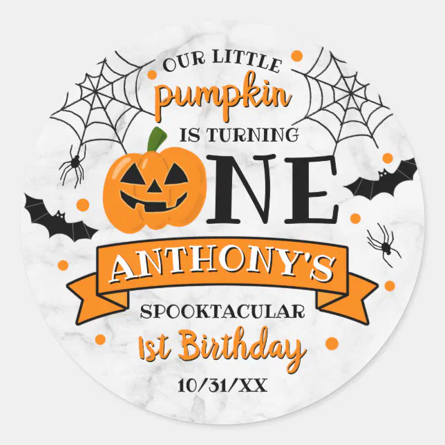 Little Pumpkin Turning One Halloween 1st Birthday Classic Round Sticker ...