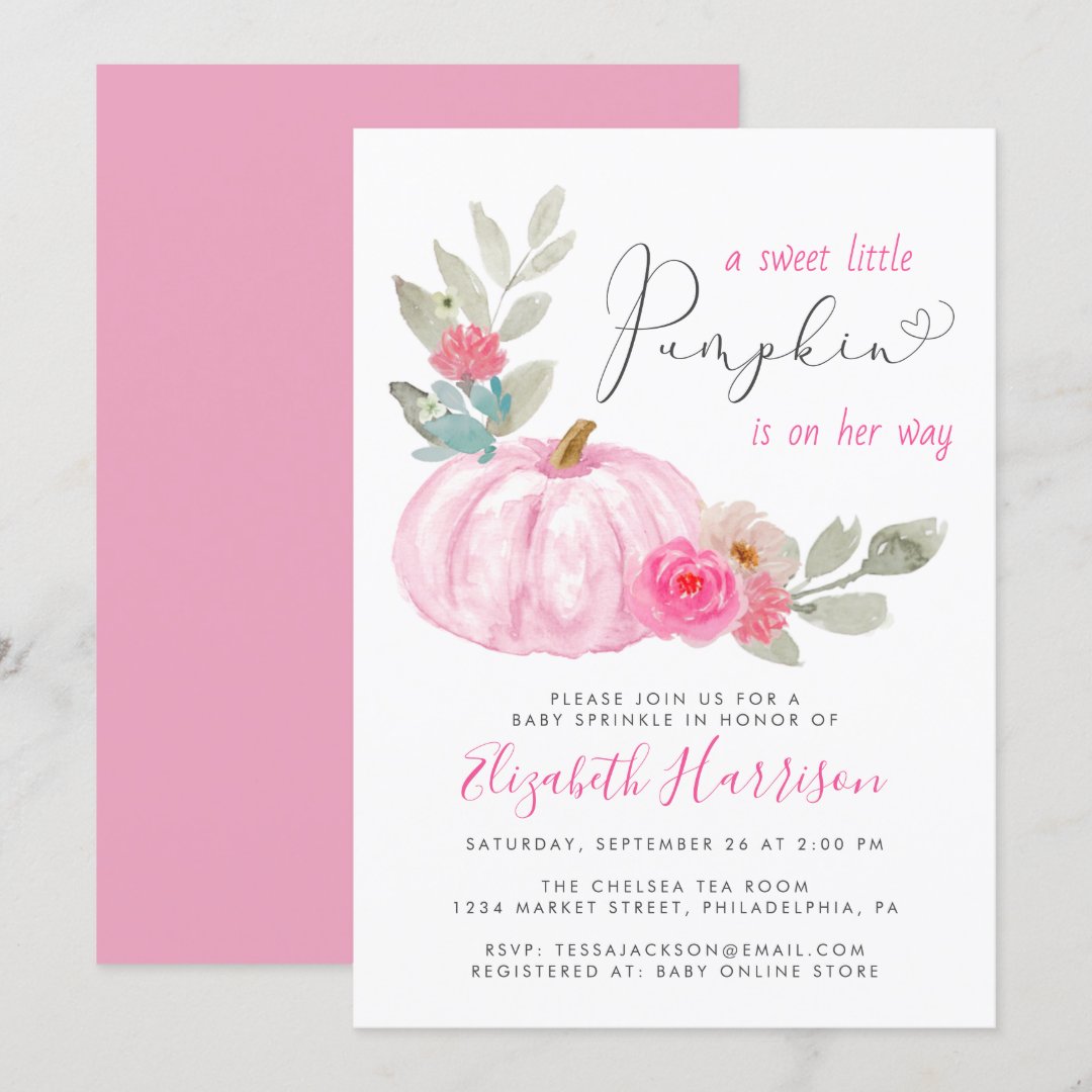 Little Pumpkin Watercolor Baby Girl Sprinkle Invitation | Zazzle