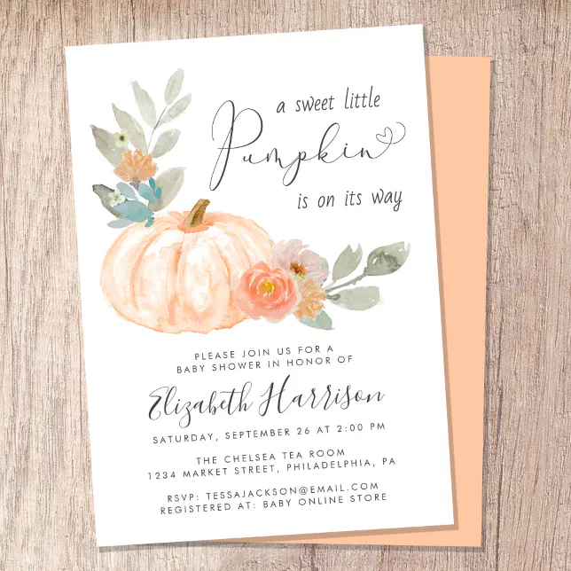Little Pumpkin Watercolor Baby Shower Invitation | Zazzle