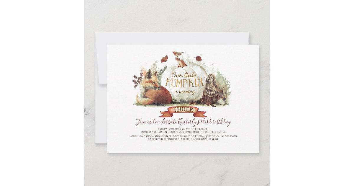 Little Pumpkin Woodland Animals Fall Birthday Invitation | Zazzle