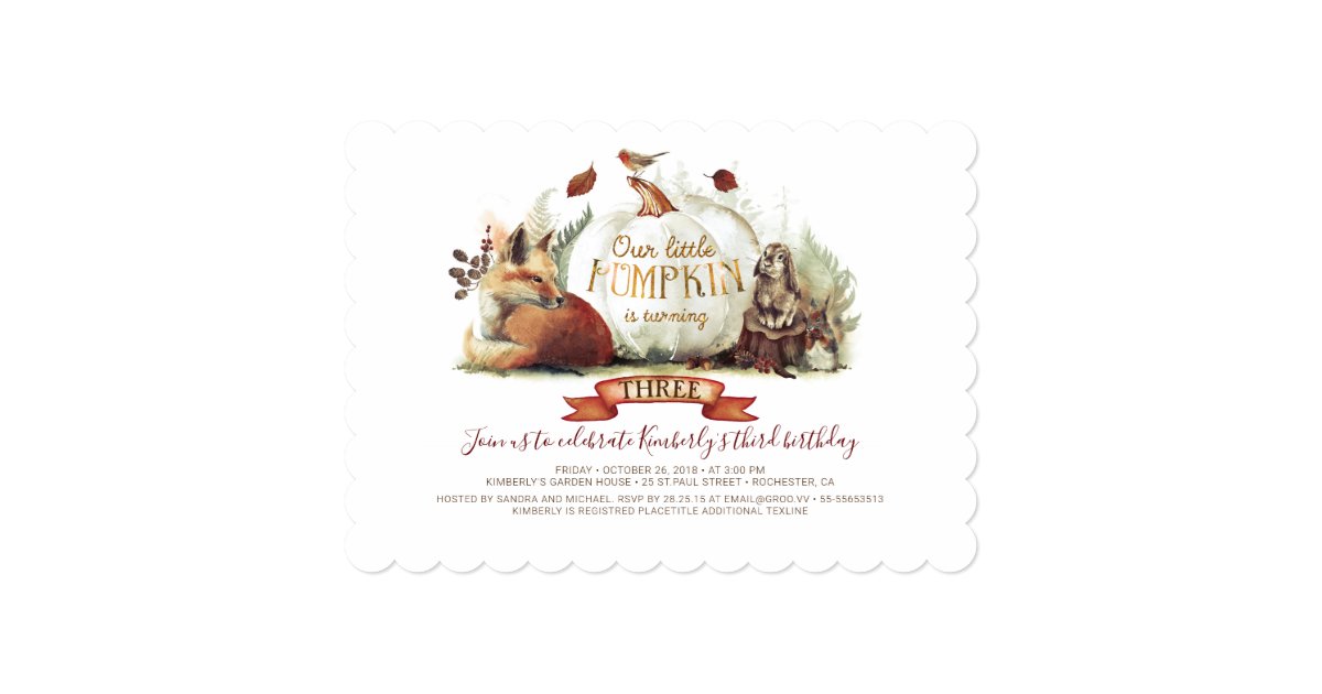 Little Pumpkin Woodland Animals Fall Birthday Invitation | Zazzle.com