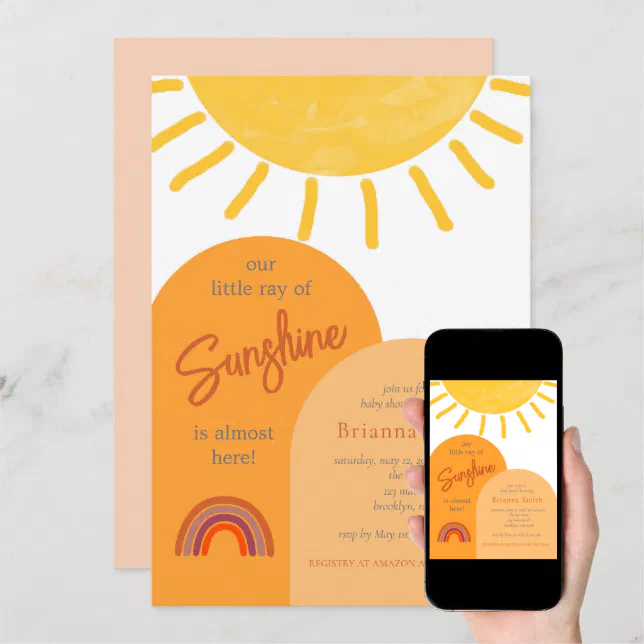 Little Ray of Sunshine Boho Rainbow Baby Shower In Invitation | Zazzle