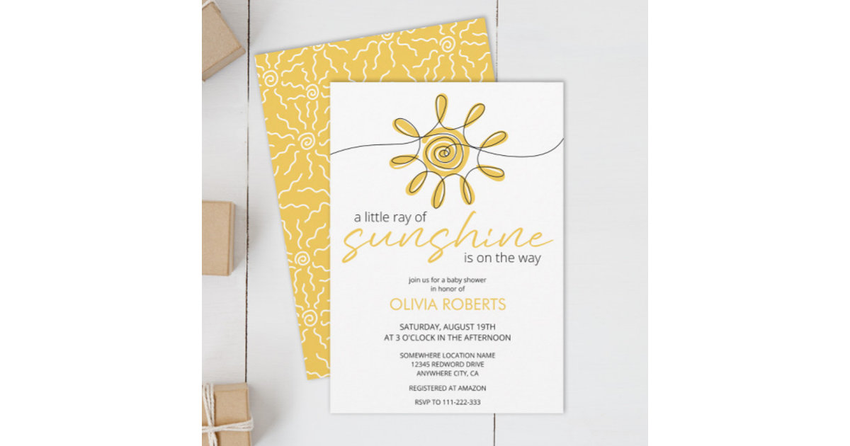 Little Ray Of Sunshine Line Art Sun Baby Shower Invitation | Zazzle