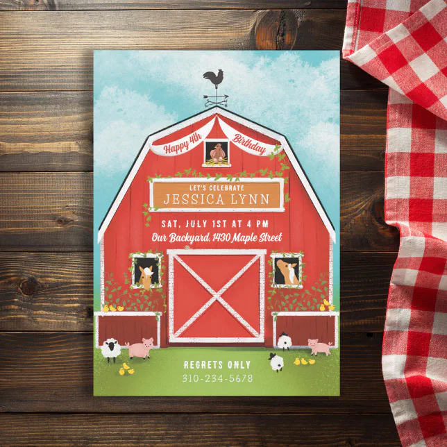 Little Red Barn Farm Birthday Party Invitation | Zazzle
