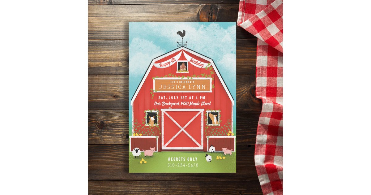 Little Red Barn Farm Birthday Party Invitation | Zazzle