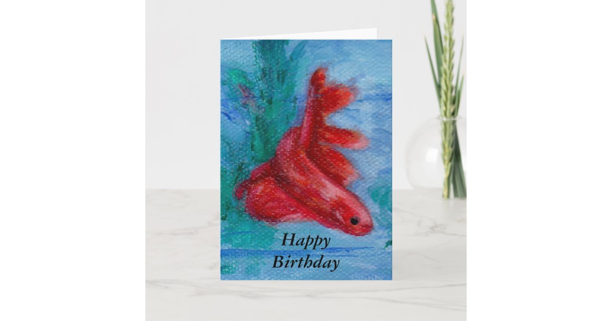 Little Red Betta Fish Birthday Card | Zazzle