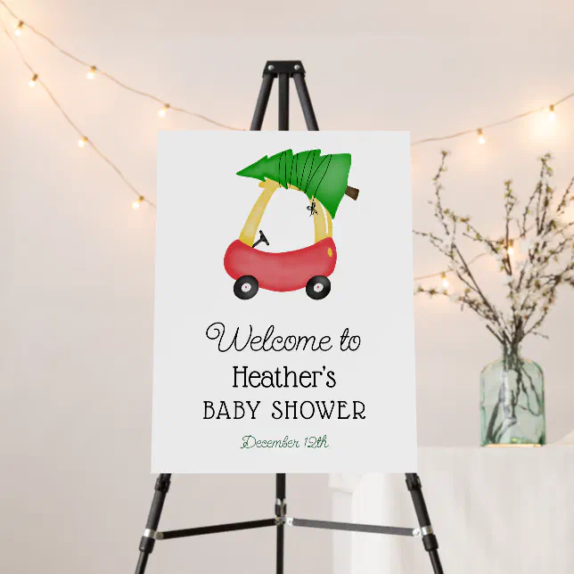 Little Red Car Tree Baby Shower Welcome Sign | Zazzle