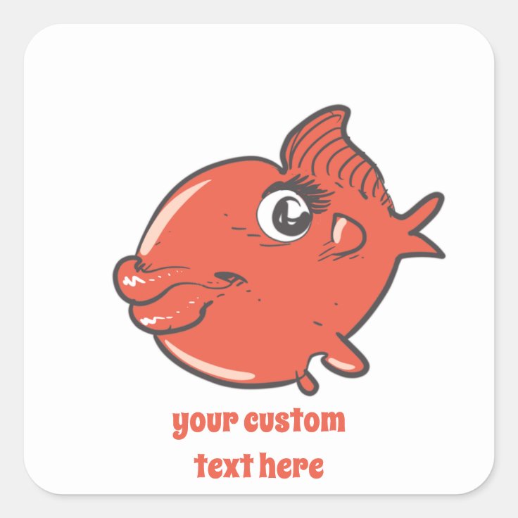 little red fish cartoon square sticker | Zazzle