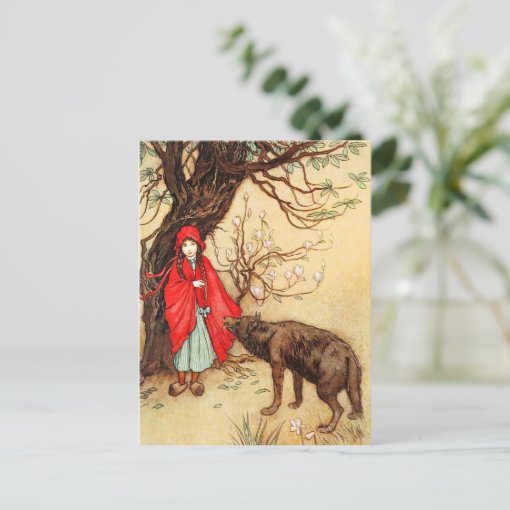 Little Red Riding Hood and the Big Bad Wolf Postcard | Zazzle