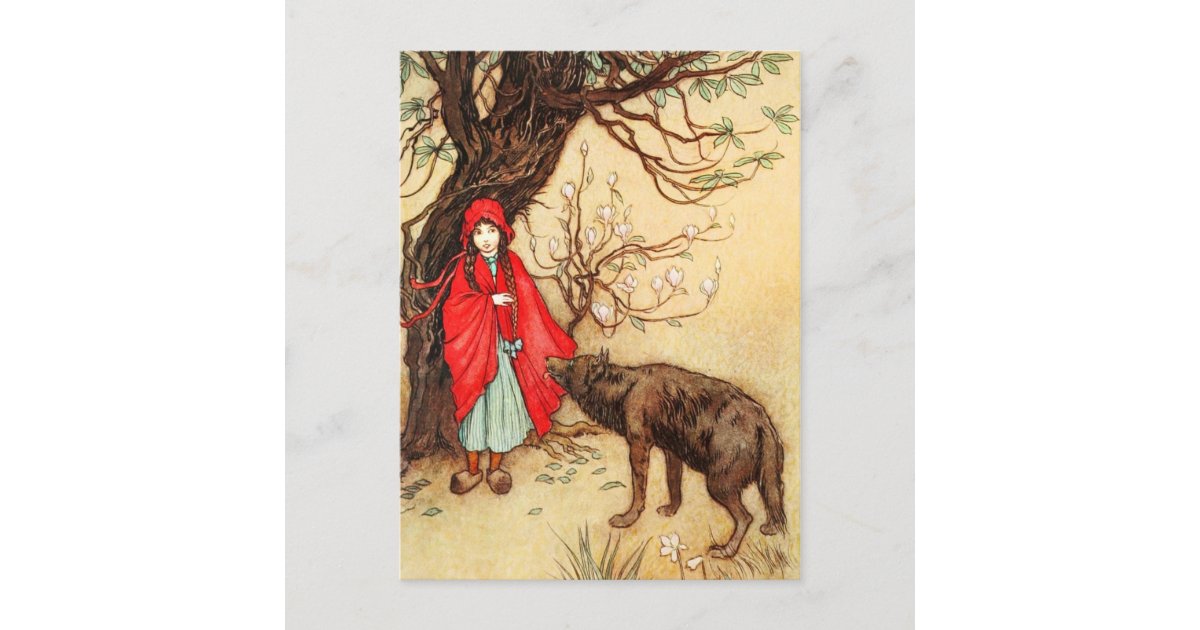 Little Red Riding Hood and the Big Bad Wolf Postcard | Zazzle